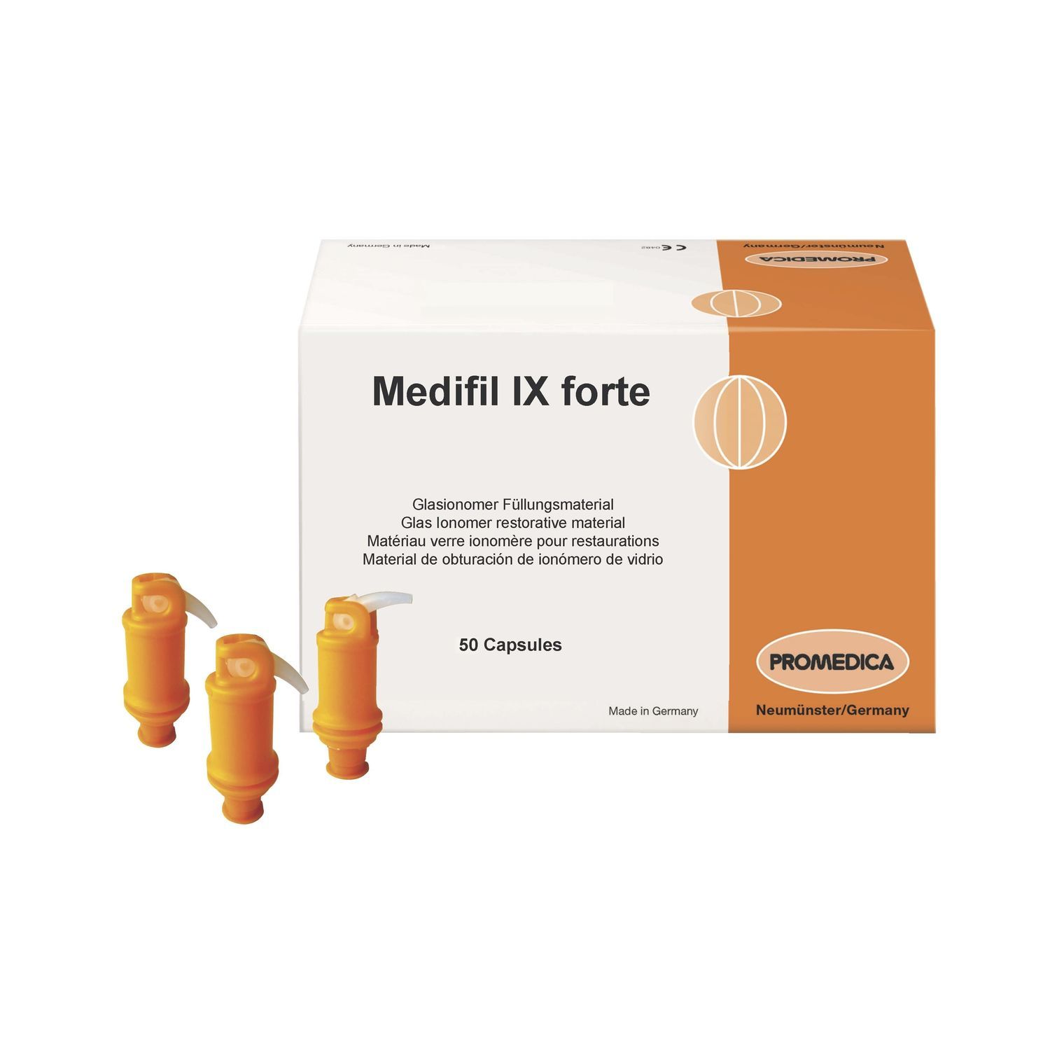 Materiau dentaire verre ionomere Medifil IX forte Promedica Dental Material GmbH pour restauration dentaire capsule temporaire