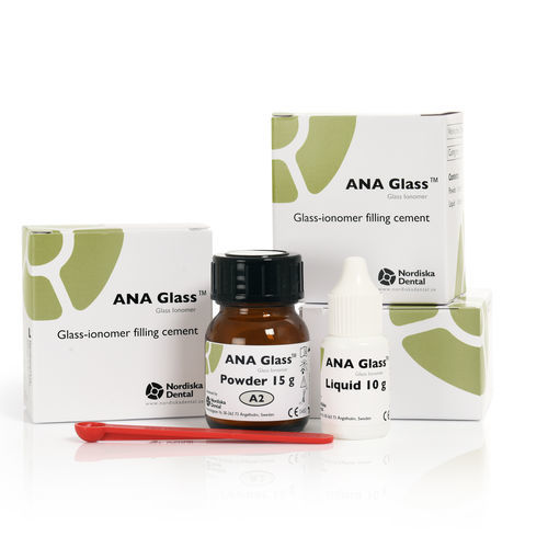 Materiau dentaire verre ionomere ANA Glass Nordiska Dental AB pour restauration dentaire en poudre liquide